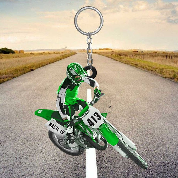 BIKER PERSONALIZED MOTOCROSS DIRT BIKE KEYCHAIN - helloxe